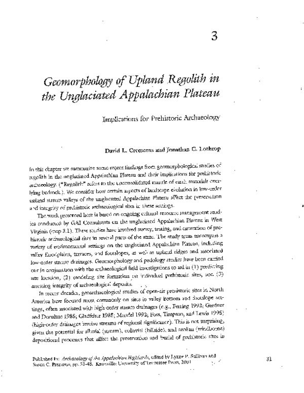 (PDF) Geomorphology of Upland Regolith in the Unglaciated Appalachian ...