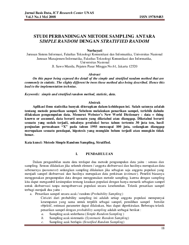 (PDF) STUDI PERBANDINGAN METODE SAMPLING ANTARA SIMPLE RANDOM DENGAN ...