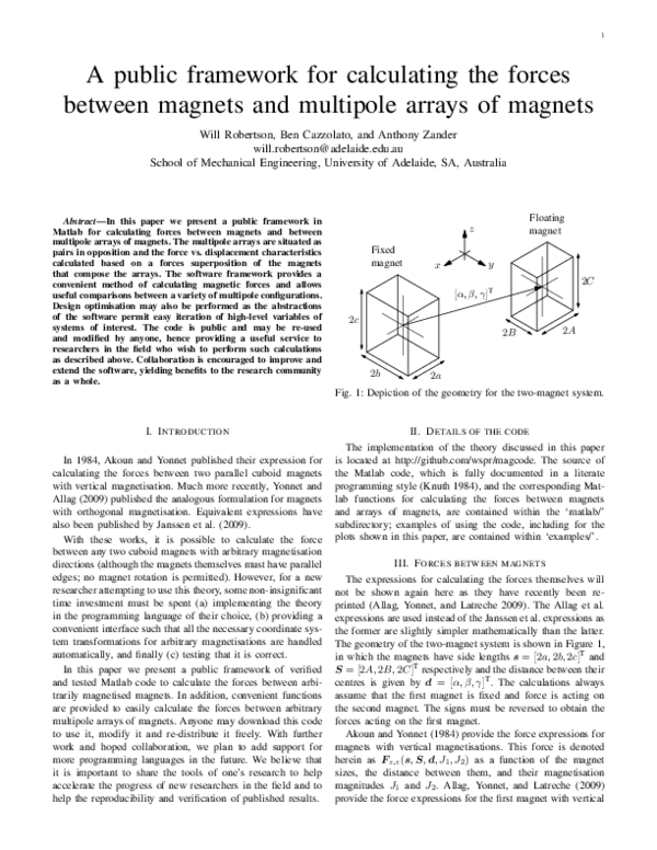 (PDF) A public framework for calculating the forces between magnets and ...