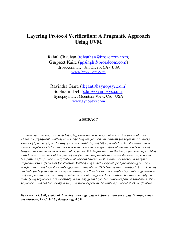 (PDF) Layering Protocol Verification: A Pragmatic Approach Using UVM