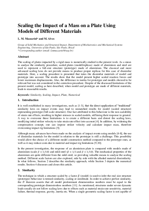 (PDF) Scaling the Impact of a Mass on a Plate Using Models of Different ...
