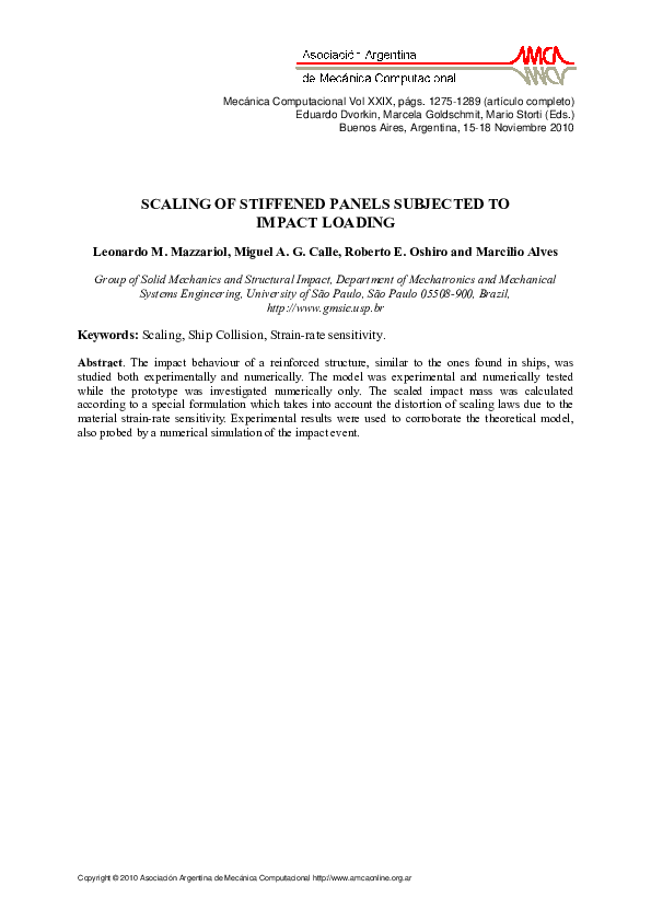 (PDF) SCALING OF STIFFENED PANELS SUBJECTED TO IMPACT LOADING