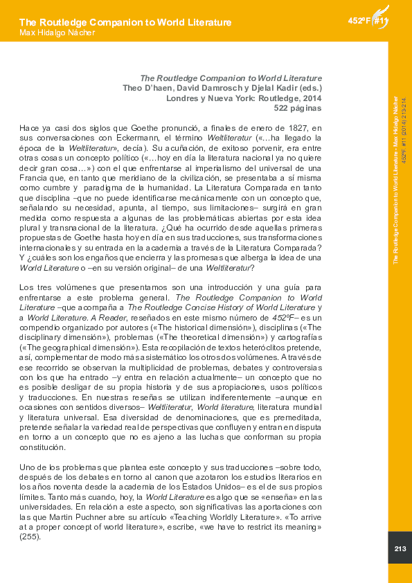 (PDF) The Routledge Companion to World Literature, Theo D’haen, David ...