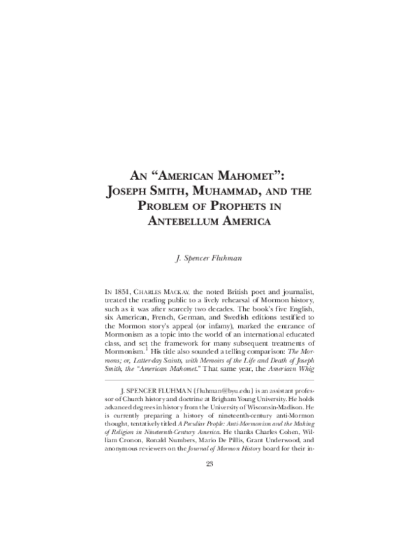 (PDF) "An American Mahomet": Joseph Smith, Muhammad, and the Problem of ...