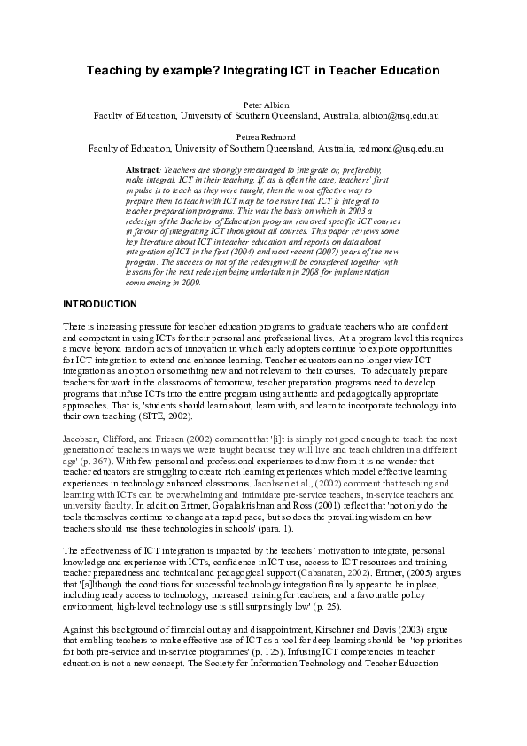 (PDF) Teaching by example? Integrating ICT in Teacher Education