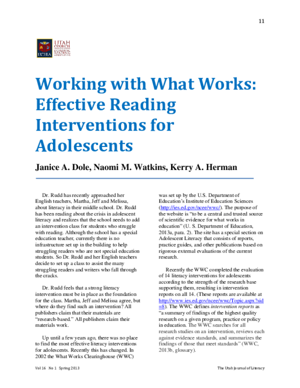 (PDF) Working with What Works: Effective Reading Interventions for ...