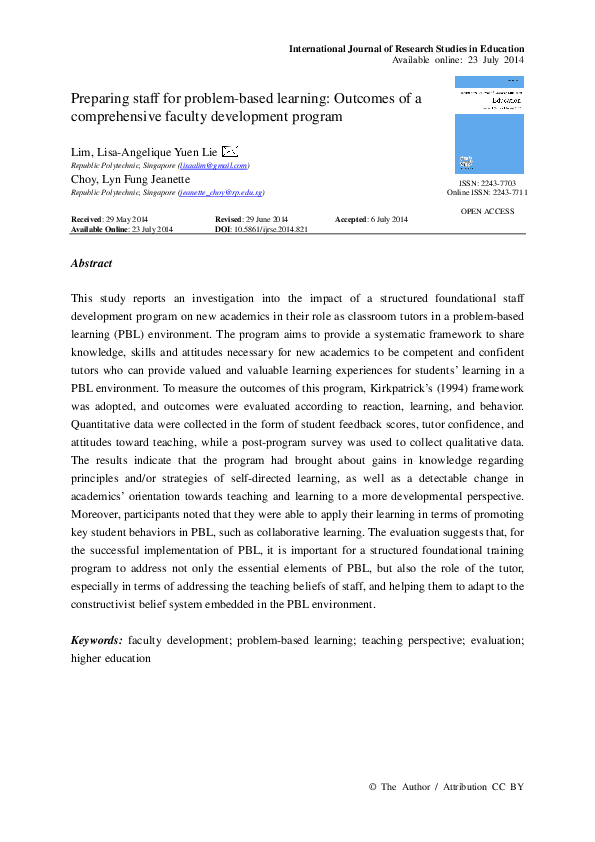 (PDF) Preparing staff for problem-based learning: Outcomes of a comprehensive faculty ...