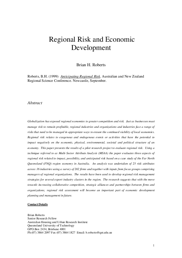(PDF) Regional Risk and Economic Development