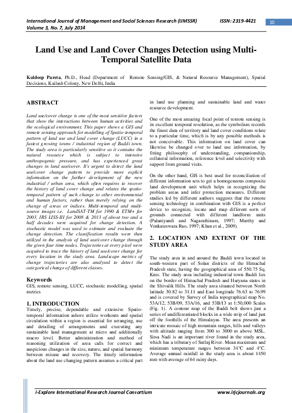 (PDF) Land Use and Land Cover Changes Detection using Multi-Temporal Satellite Data