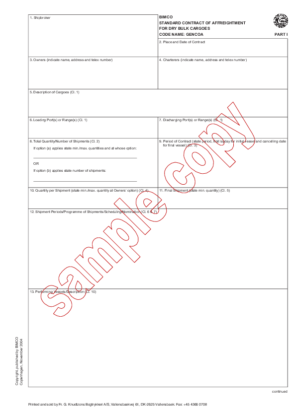 (PDF) BIMCO STANDARD CONTRACT OF AFFREIGHTMENT FOR DRY BULK CARGOES ...