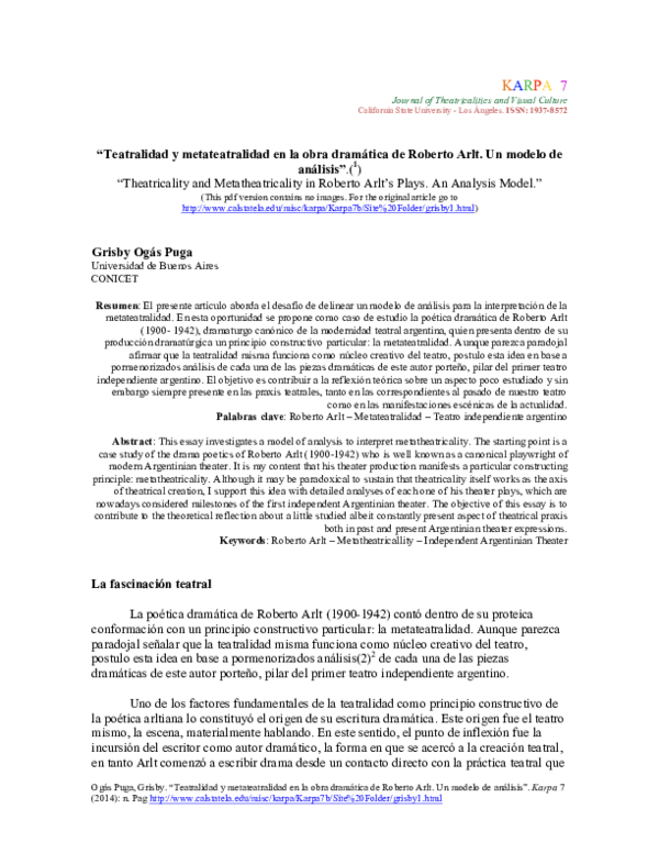 (PDF) “Teatralidad y metateatralidad en la obra dramática de Roberto ...