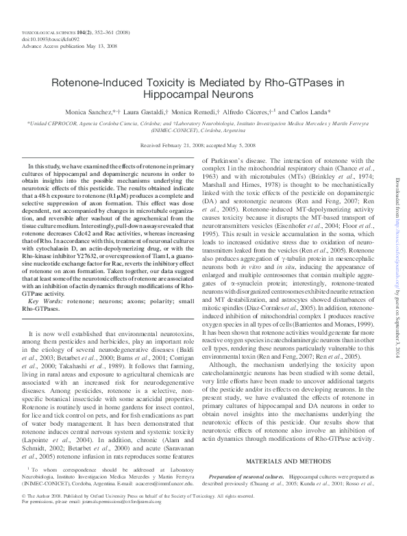 (PDF) Rotenone-Induced Toxicity is Mediated by Rho-GTPases in ...
