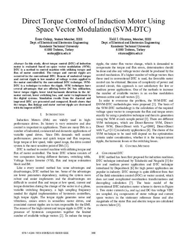 Pdf Direct Torque Control Of Induction Motor Using Space Vector
