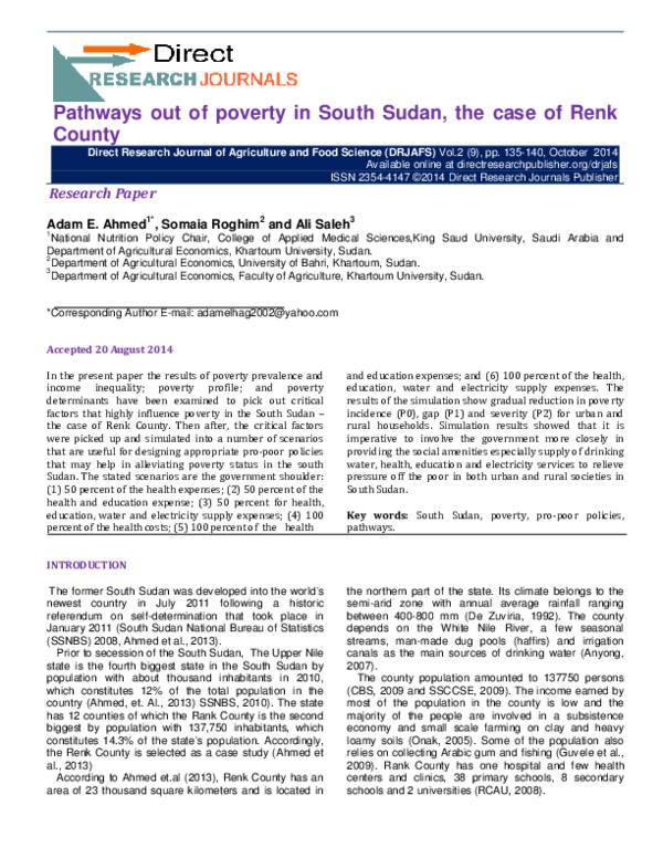 (PDF) 2014: Pathways out of poverty in South Sudan, the case of Renk County