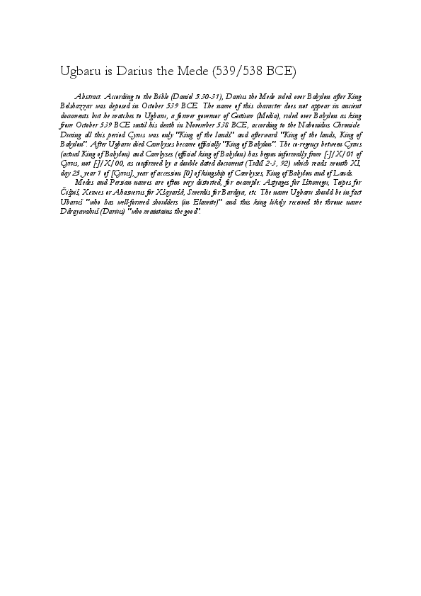 (PDF) Ugbaru is Darius the Mede