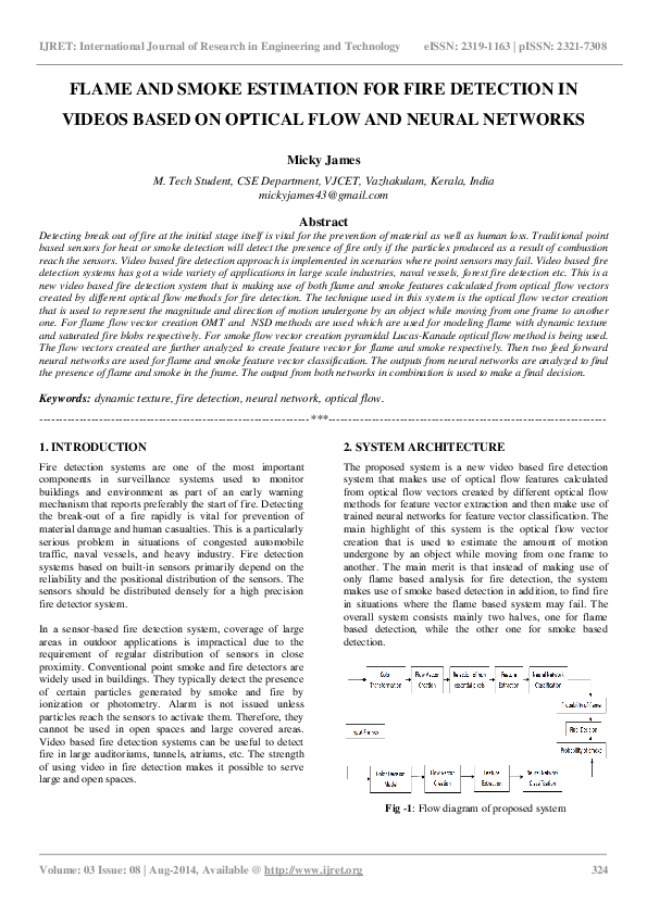 Pdf Flame And Smoke Estimation For Fire Detection In Videos Based On Optical Flow And Neural
