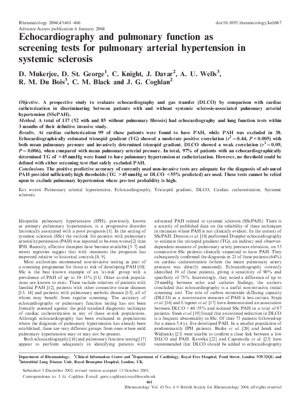 (PDF) Echocardiography and pulmonary function as screening tests for ...