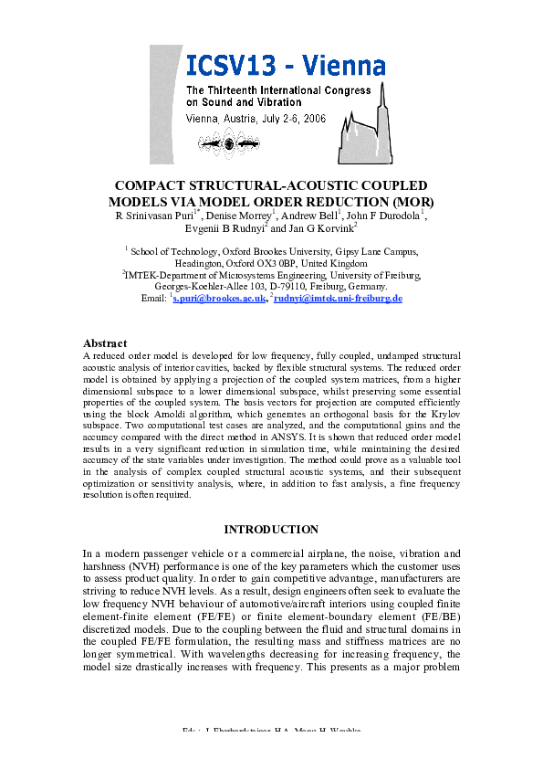 (PDF) Two-way Coupled Structural Acoustic Optimization via Model Order ...