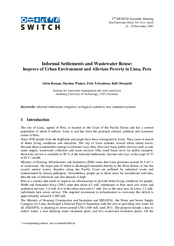 (PDF) Informal Settlements and Wastewater Reuse: Improve of Urban ...