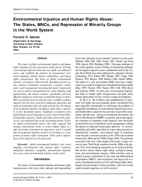 (PDF) Environmental injustice and Human Right abuse