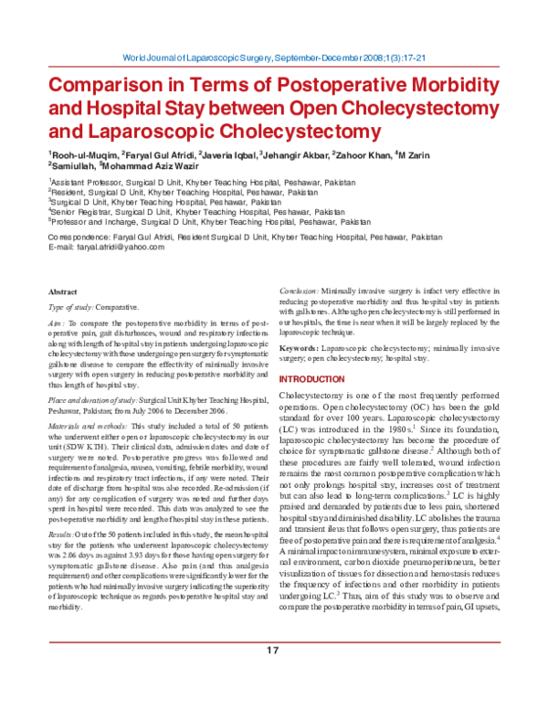 (PDF) Comparison in Terms of Postoperative Morbidity and Hospital Stay ...