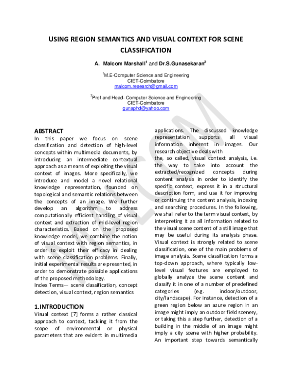Pdf Using Region Semantics And Visual Context For Scene Classification