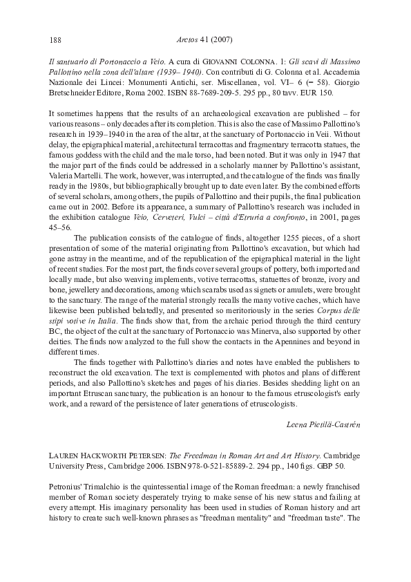 Review: L. Hackworth Petersen: The Freedman in Roman Art and Art ...