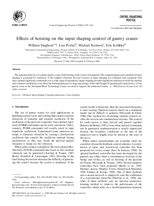 (PDF) E!ects of hoisting on the input shaping control of gantry cranes