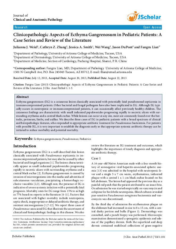 (PDF) Clinicopathologic Aspects of Ecthyma Gangrenosum in Pediatric ...