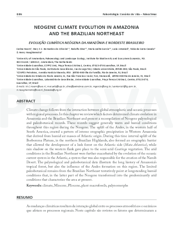 (PDF) NEOGENE CLIMATE EVOLUTION IN AMAZONIA AND THE BRAZILIAN NORTHEAST