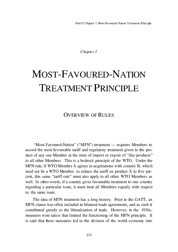 (PDF) Part II Chapter 1 Most-Favoured-Nation Treatment Principle MOST ...