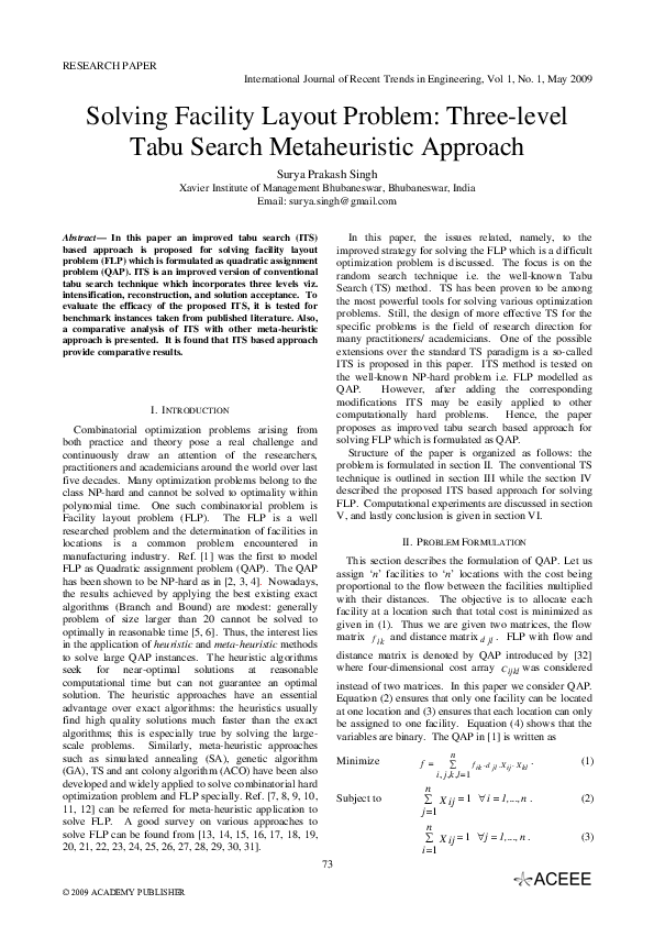 (PDF) Solving Facility Layout Problem: Three-level Tabu Search Metaheuristic Approach