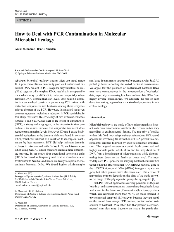 (PDF) How to deal with PCR contamination in microbial ecology