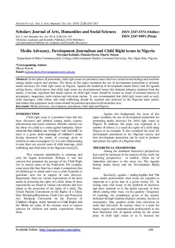 (PDF) Media Advocacy, Development Journalism and Child Right issues in ...