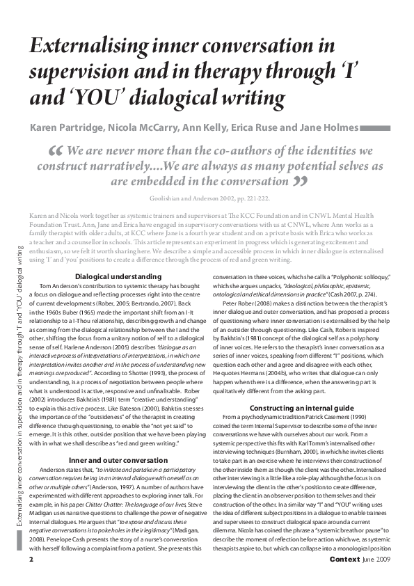 (PDF) Externalising Inner Conversations in Supervision and Therapy ...