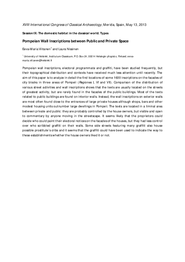 Pompeian Wall Inscriptions between Public and Private Space