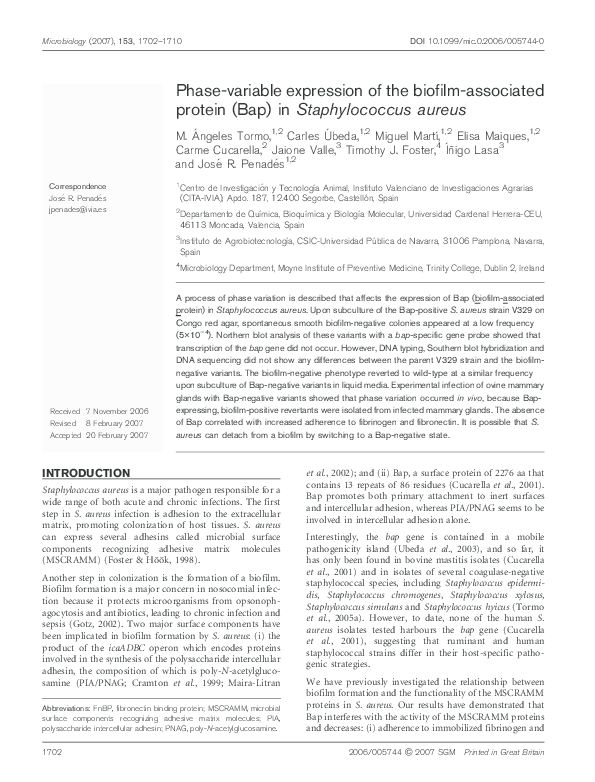 (PDF) Phase-variable expression of the biofilm-associated protein (Bap ...