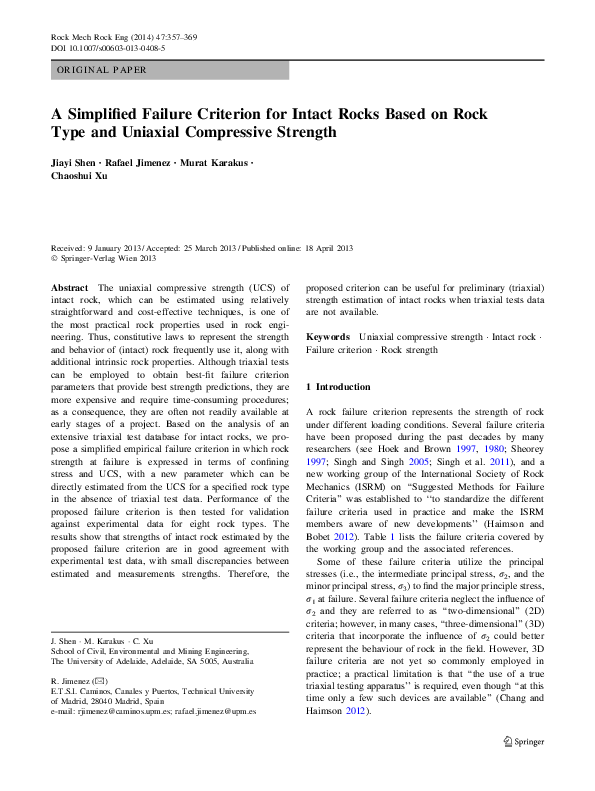 (PDF) Simplied Rock Failure Criterion Using UCS