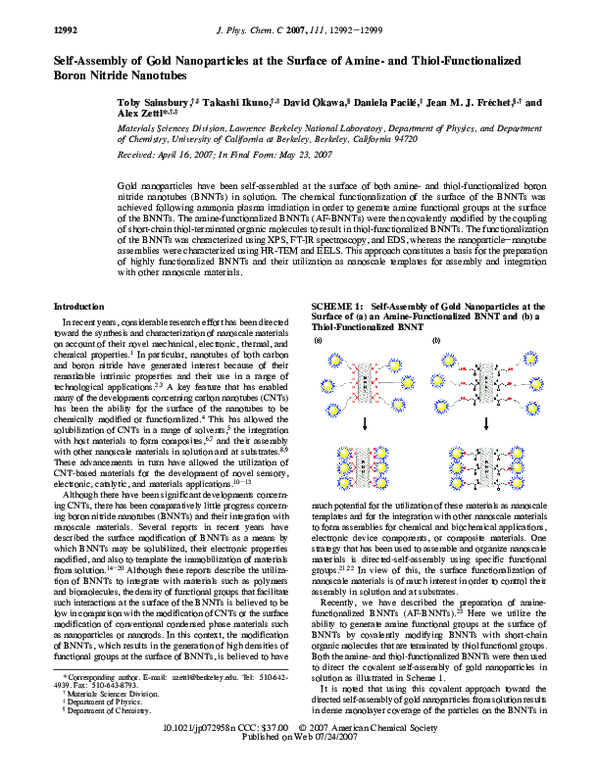 (PDF) Self-Assembly of Gold Nanoparticles at the Surface of Amine and Thiol-Functionalized Boron ...