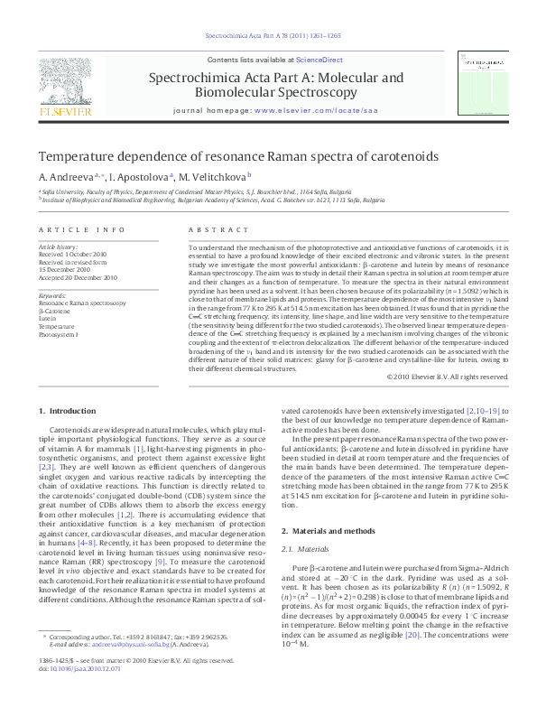 (PDF) Temperature dependence of resonance Raman spectra of carotenoids