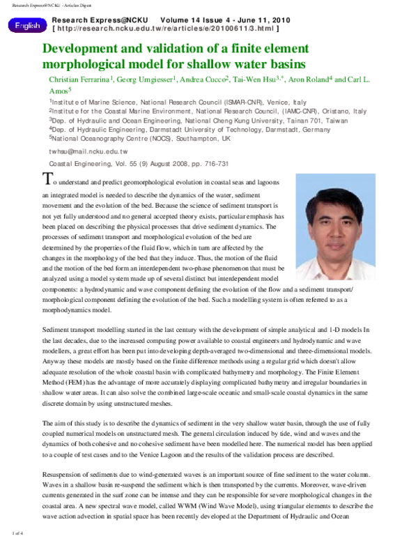 (PDF) Development and validation of a finite element morphological model for shallow water basins