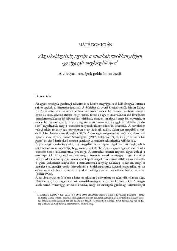 (PDF) Az iskolázottság szerepe a munkatermelékeny-ségben egy ágazati ...