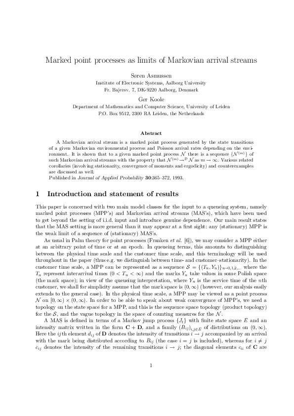 (PDF) Marked point processes as limits of Markovian arrival streams