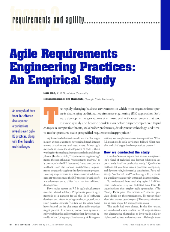 (PDF) Agile Requirements Engineering Practices: An Empirical Study