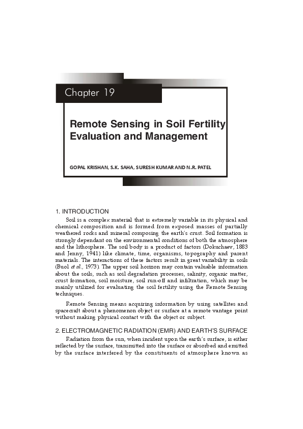 (PDF) Remote Sensing in Soil Fertility Evaluation and Management
