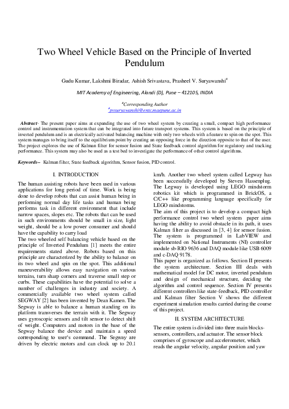 (PDF) Two Wheel Vehicle Based on the Principle of Inverted Pendulum