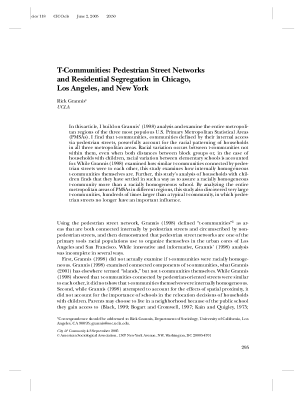 (PDF) T-Communities: Pedestrian Street Networks and Residential ...