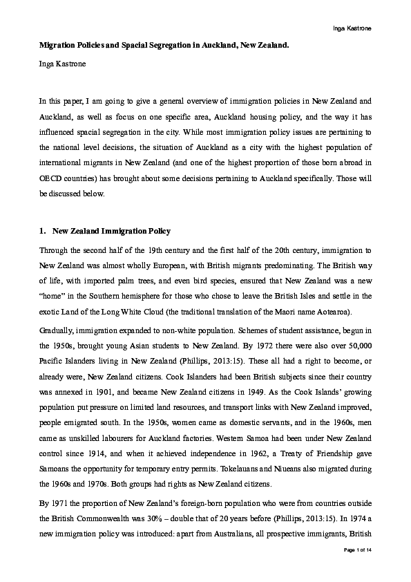 (PDF) Migration policies and Spacial Segregation in Auckland, New Zealand