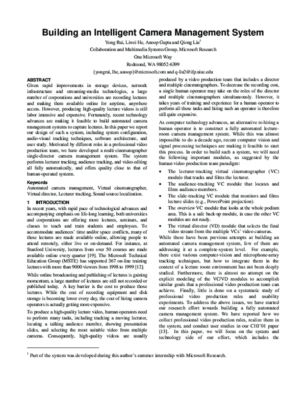 (PDF) Building an intelligent camera management system