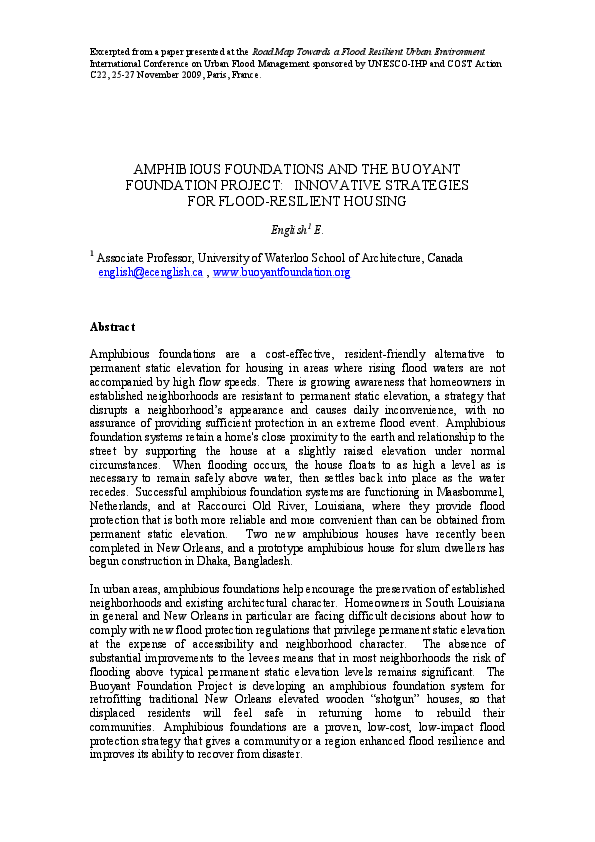 (PDF) AMPHIBIOUS FOUNDATIONS AND THE BUOYANT FOUNDATION PROJECT ...